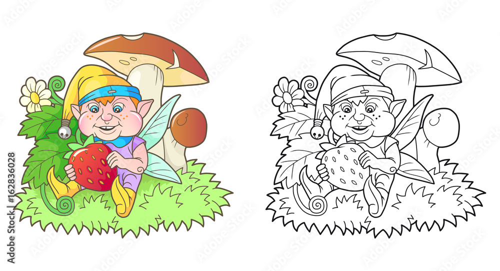 Cartoon funny elf about to eat a berry Stock Illustration | Adobe Stock