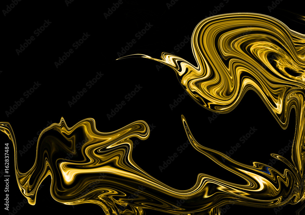 Gold and black watercolor wet brush paint liquid background for ...