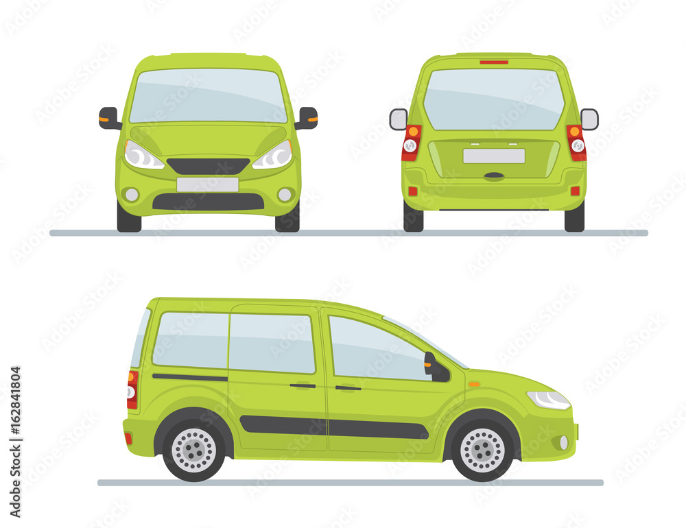 Green car Side - Front - Back view. Isolated on white background. Flat ...