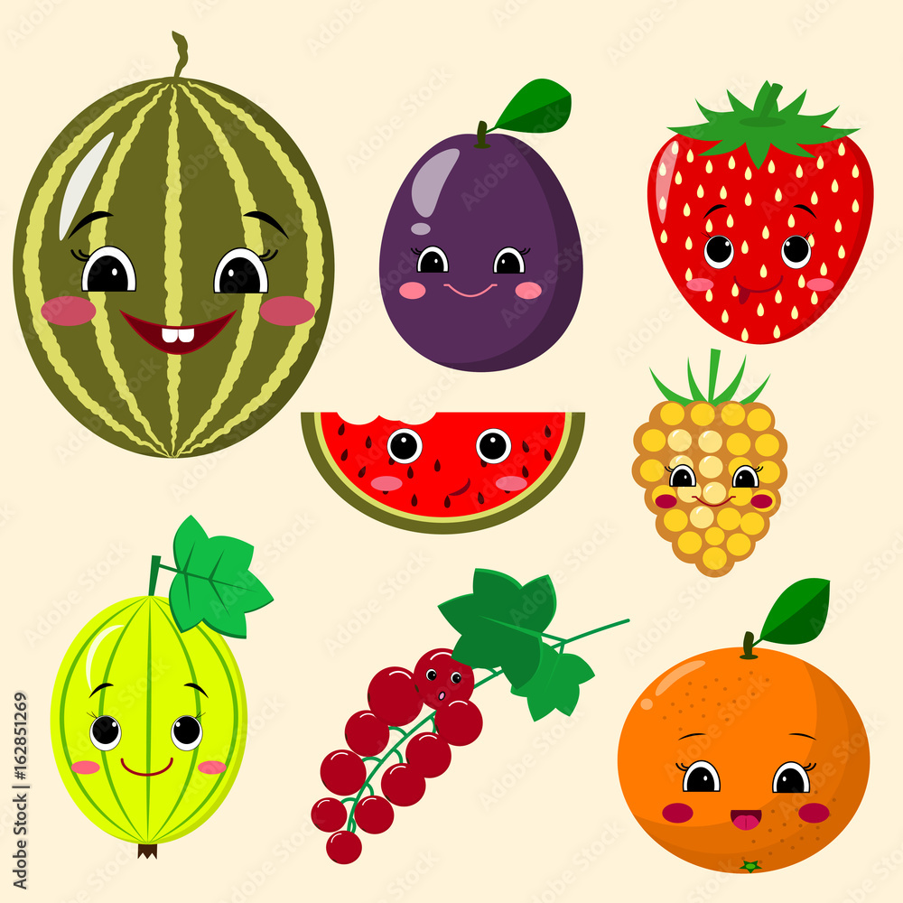 Cute cartoon fruit characters sticker set. Fruit Sticker Collection ...