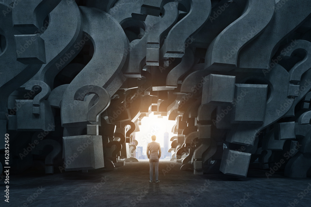 Man leaving a question mark room, close up Stock Photo | Adobe Stock