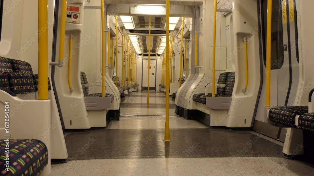 Empty city subway underground tube train carriage swinging sideways and ...