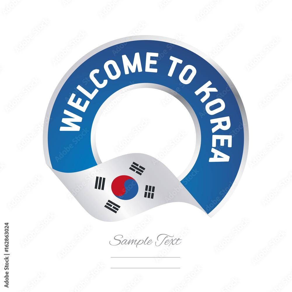Welcome to Korea flag blue label logo icon Stock Vector | Adobe Stock