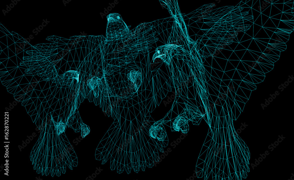 Isolated Low Poly graphic design of . Eagles -3d rendering. Stock ...
