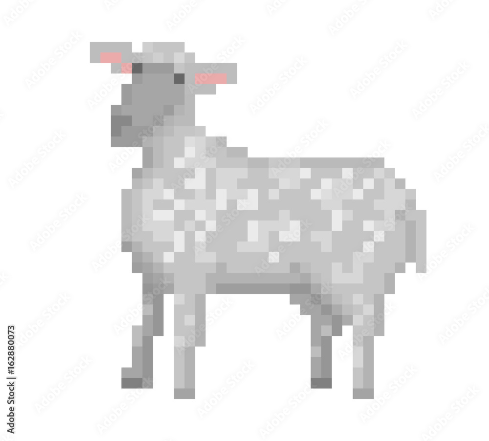 Vettoriale Stock Old school 8 bit pixel art gray sheep standing on the ...