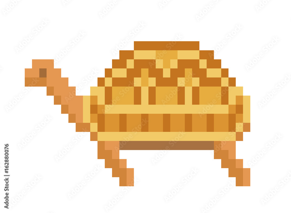 Old school 8 bit pixel art brown pet tortoise standing on the ground ...