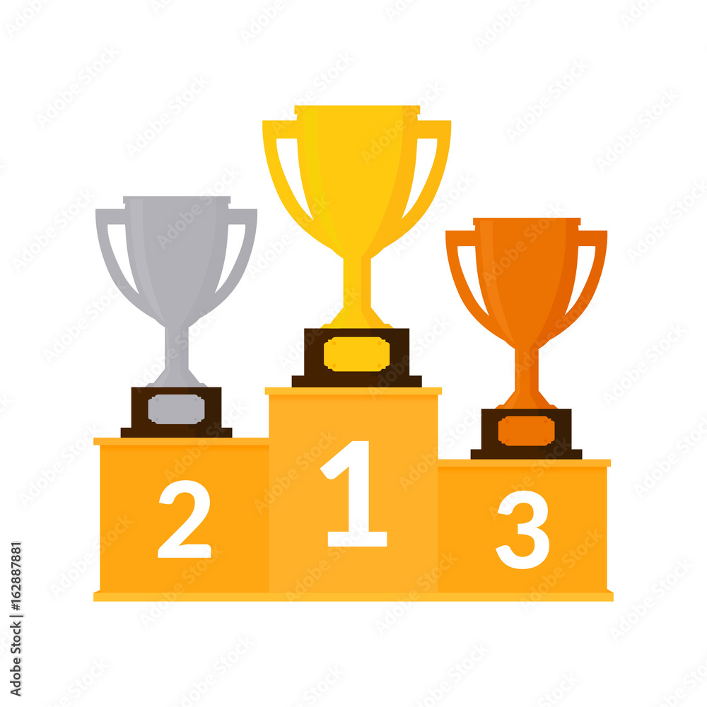 Vector illustration winners podium with trophy cups. Isolated on white ...