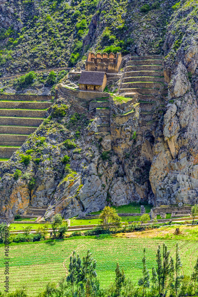 Inca Fortress with Terraces and Temple Hill in Ollantaytambo, Pe Stock ...
