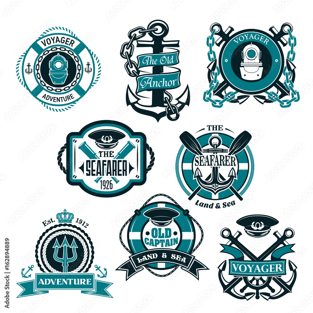 Vector icons set of nautical and marine symbols Stock Vector | Adobe Stock