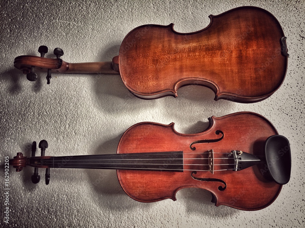 the violin show front side was put at the bottom of white background ...