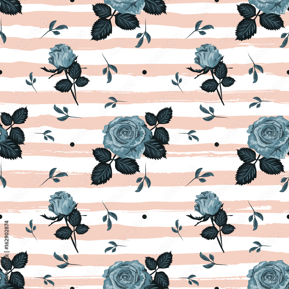 Blue Vintage Floral Wallpaper