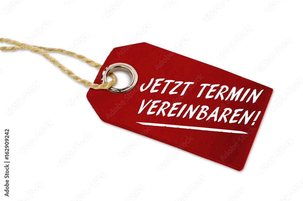 Holzanhänger mit Jetzt Termin vereinbaren Stock-Foto | Adobe Stock