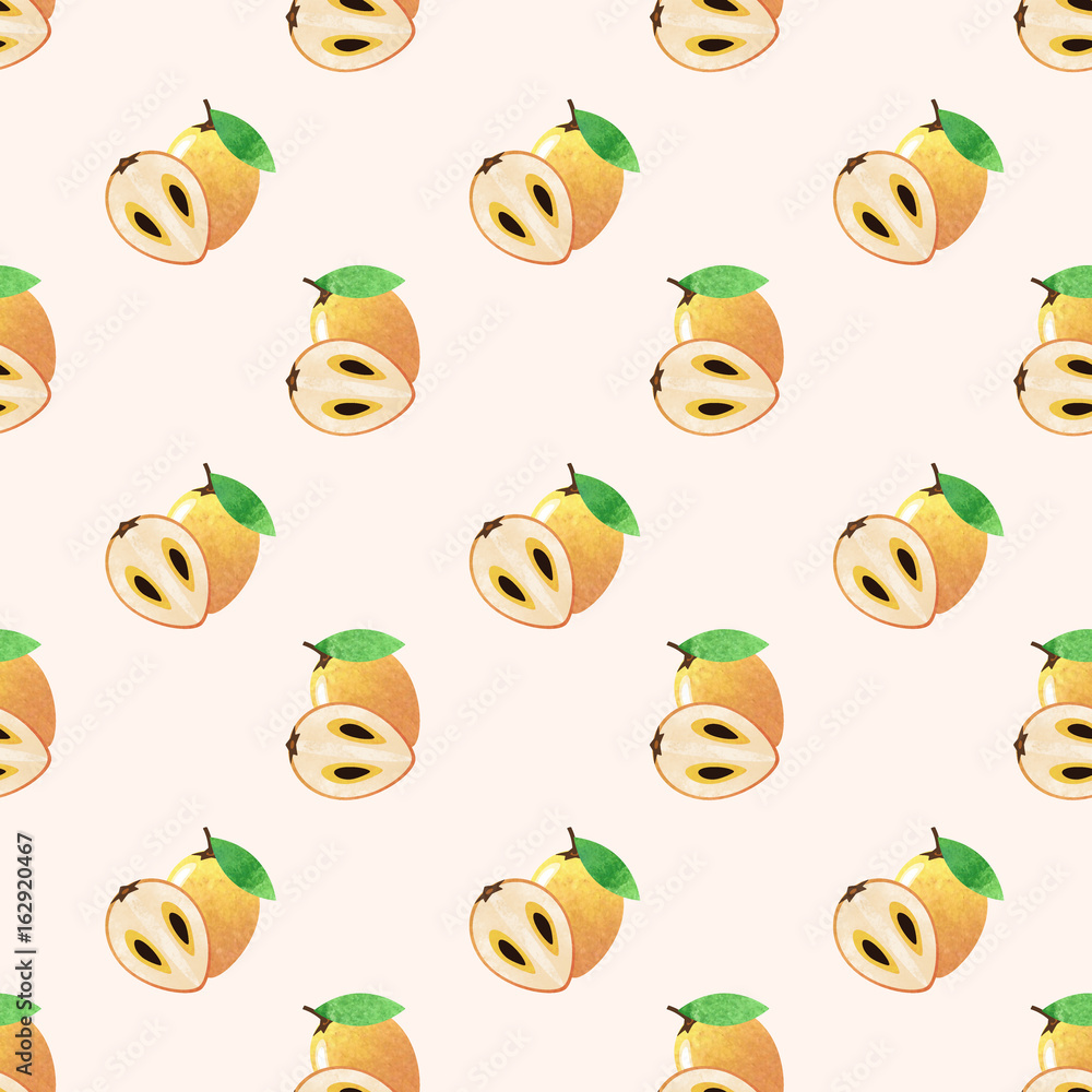 Seamless background image colorful watercolor texture tropical fruit sapodilla chiku Stock ...