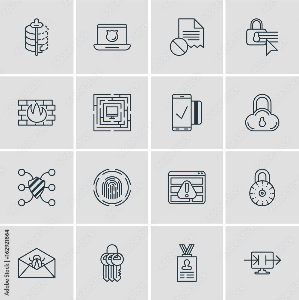 Vector Illustration Of 16 Privacy Icons. Editable Pack Of Safeguard ...