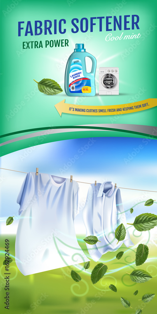 Mint fragrance fabric softener gel ads. Vector realistic Illustration ...