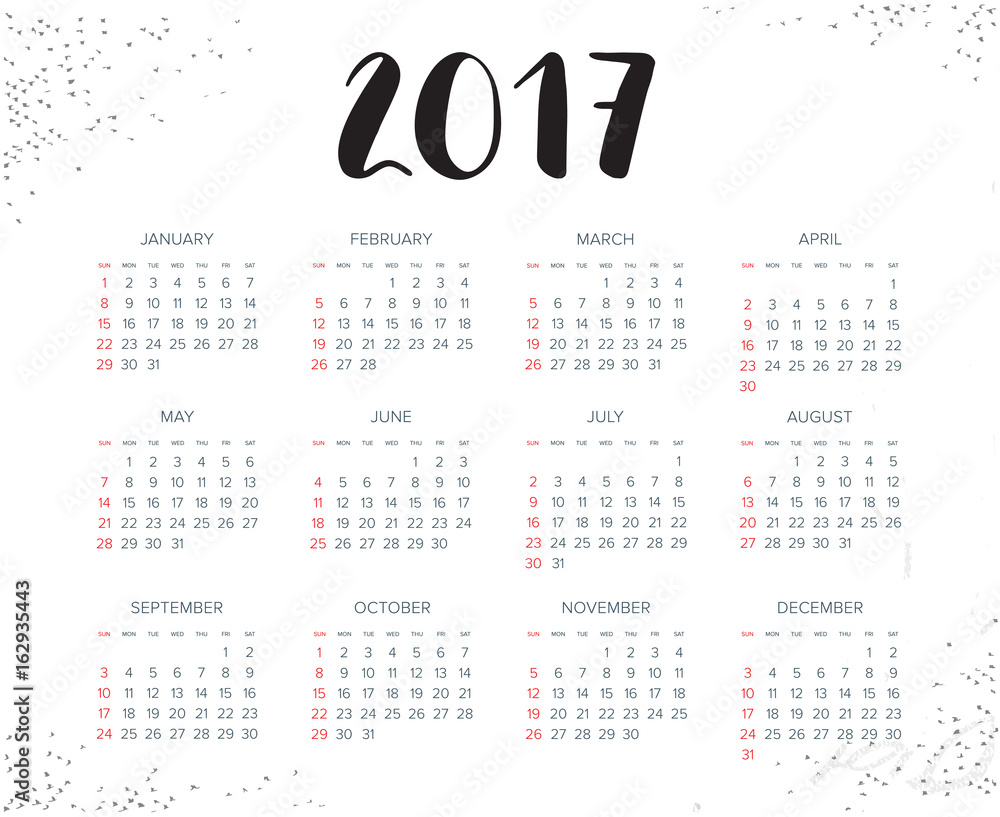 2017 Calendar. Abstract. Week Starts from Sunday. Vector illustration ...