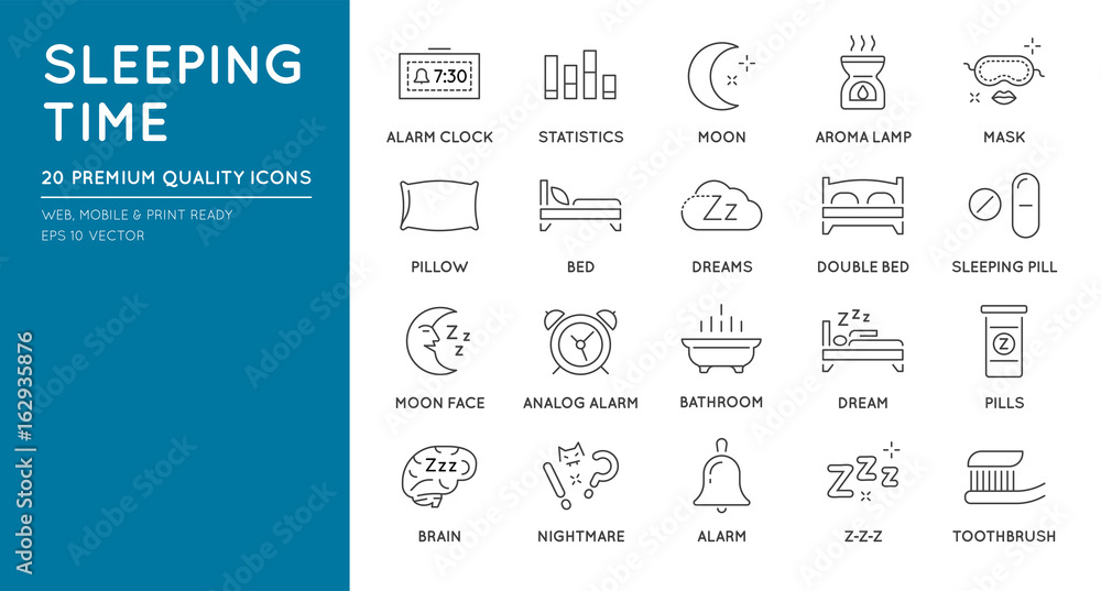 Set of Minimal Sleep Time Vector Line Icons. Perfect Pixel. Thin Stroke ...