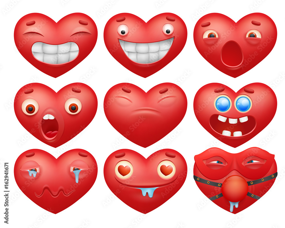 Smiley red hearts emoticon cartoon characters Stock Vector | Adobe Stock