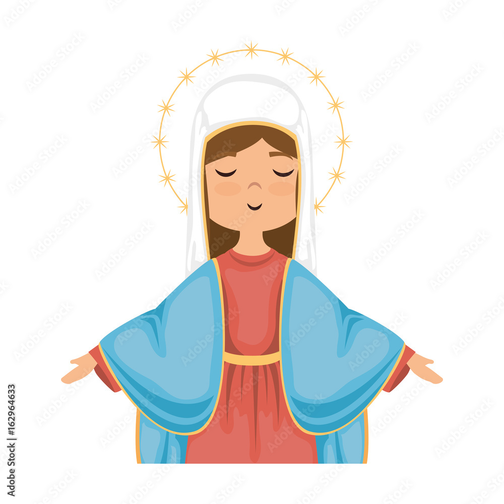 cartoon virgin mary icon over white background colorful design vector ...