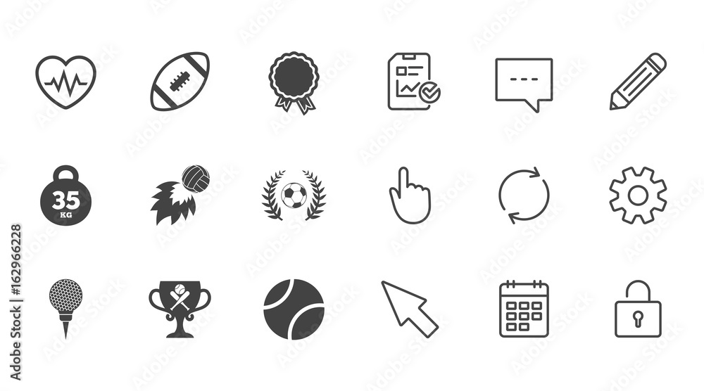 Sport games, fitness icons. Football, golf and baseball signs ...