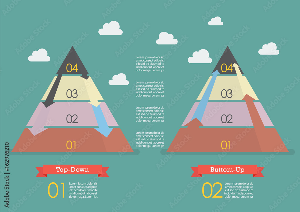 Top down and Bottom up pyramid business strategy infographic Stock ...
