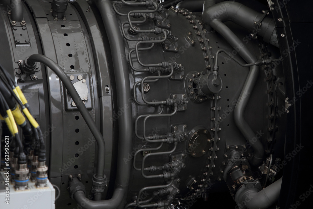 Fuel line of a modern turbofan aircraft engine. Stock Photo | Adobe Stock