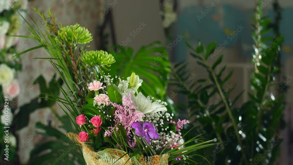 Flower bouquet in the rays of light, rotation, the floral composition ...