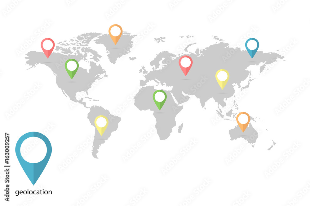 World map with geolocation on blank background Stock Vector | Adobe Stock