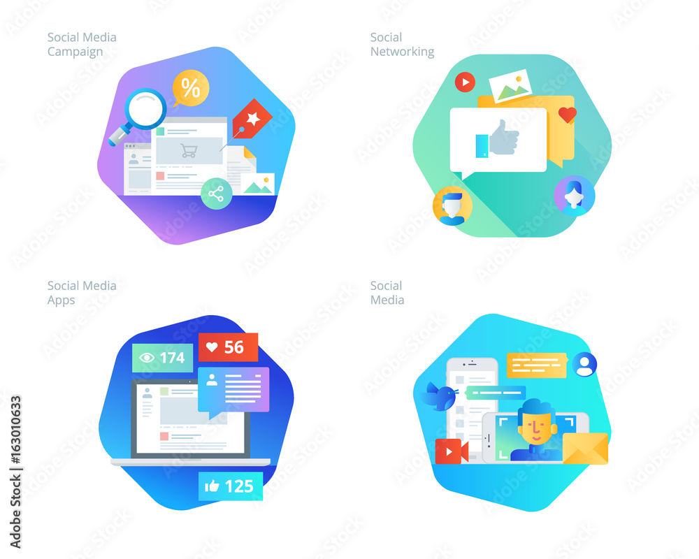 Material design icons set for social media, networking, marketing ...