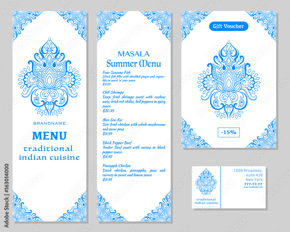 Indian Food. Restaurant menu template. Food flyer. Business card ...