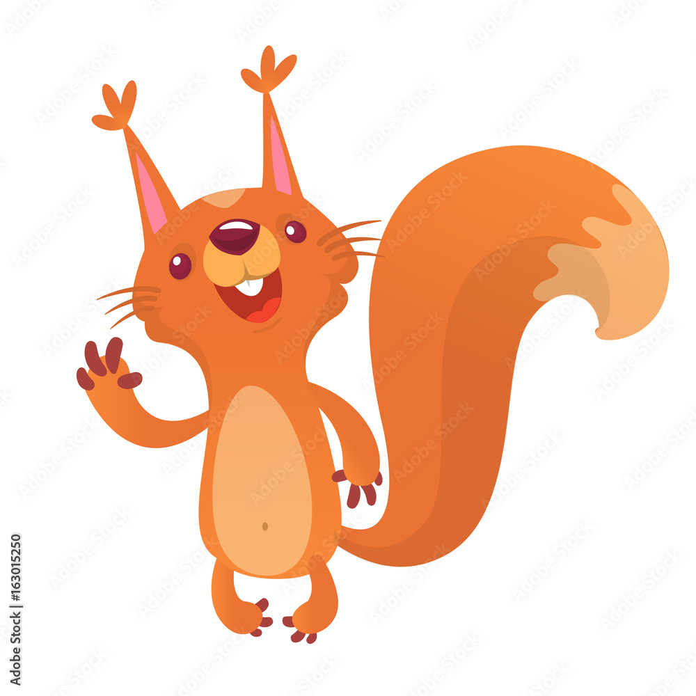 Cute cartoon squirrel presenting and waving hand. Vector illustration ...