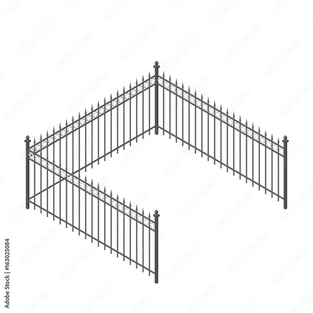 Metal fence. Isolated on white background.Vector illustration.Isometric ...