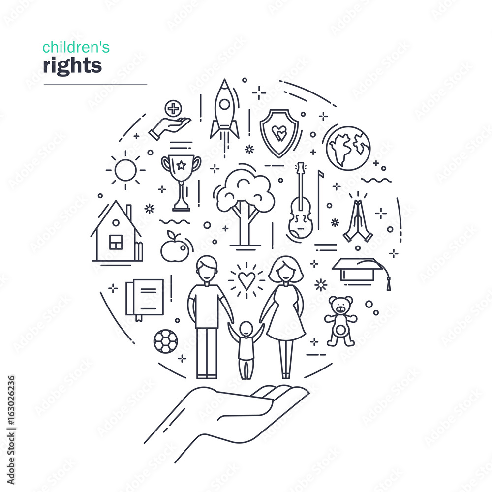 Children's rights. Modern thin line design of a family with the social ...