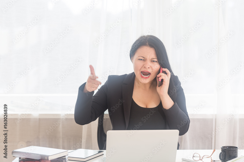 Get out of my office!Angry office woman yelling Stock-Foto | Adobe Stock