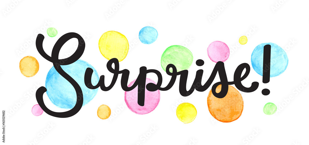 SURPRISE! Hand Lettering Icon with Watercolour Dots vector de Stock ...