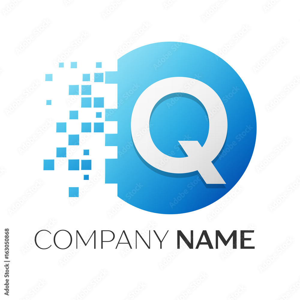 Realistic letter Q vector logo symbol in the colorful circle with ...
