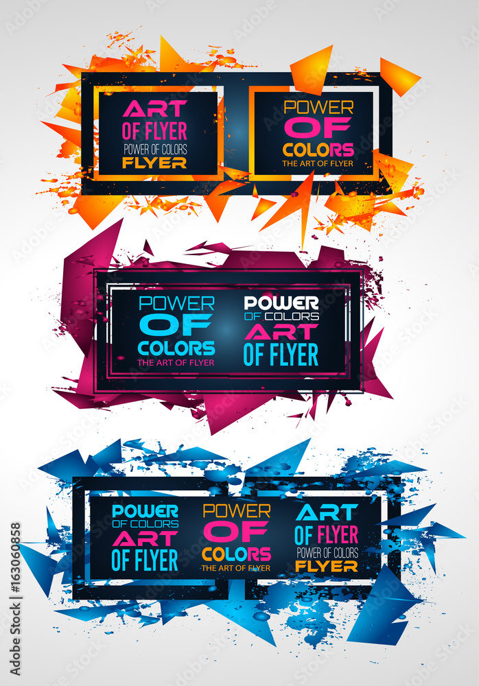 Futuristic Frame Art Design with Abstract shapes and drops of colors ...