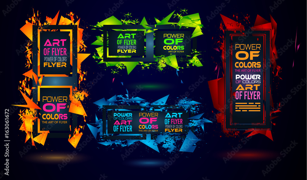 Futuristic Frame Art Design with Abstract shapes and drops of colors ...