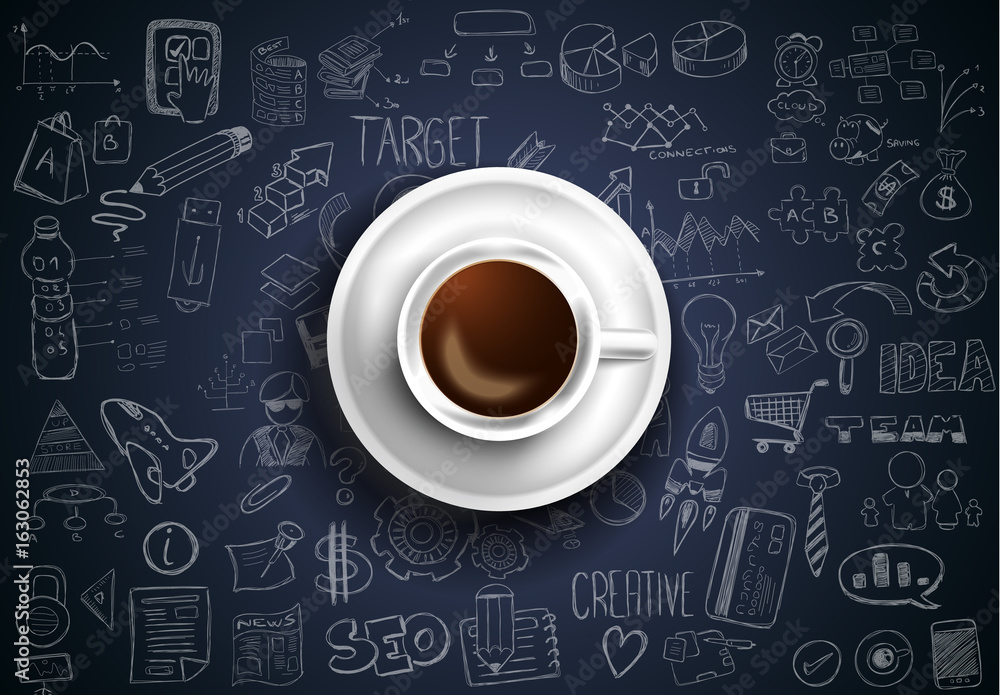 Infograph background template with a fresh coffee on table with ...