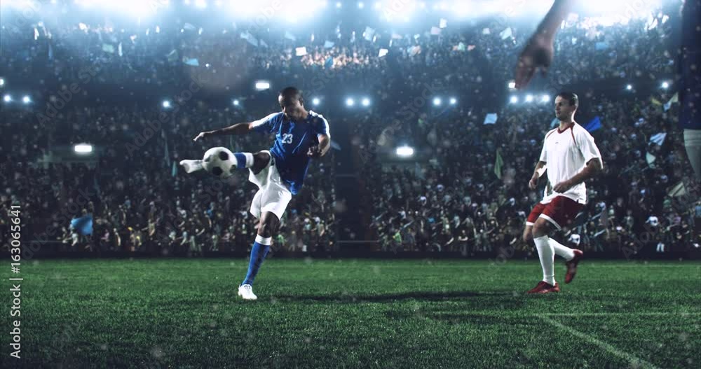 4k footage of a soccer player in dramatic play during a soccer game on ...