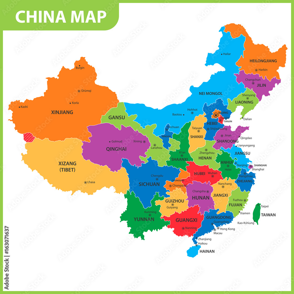 Photo & Art Print The detailed map of the China with regions or states ...