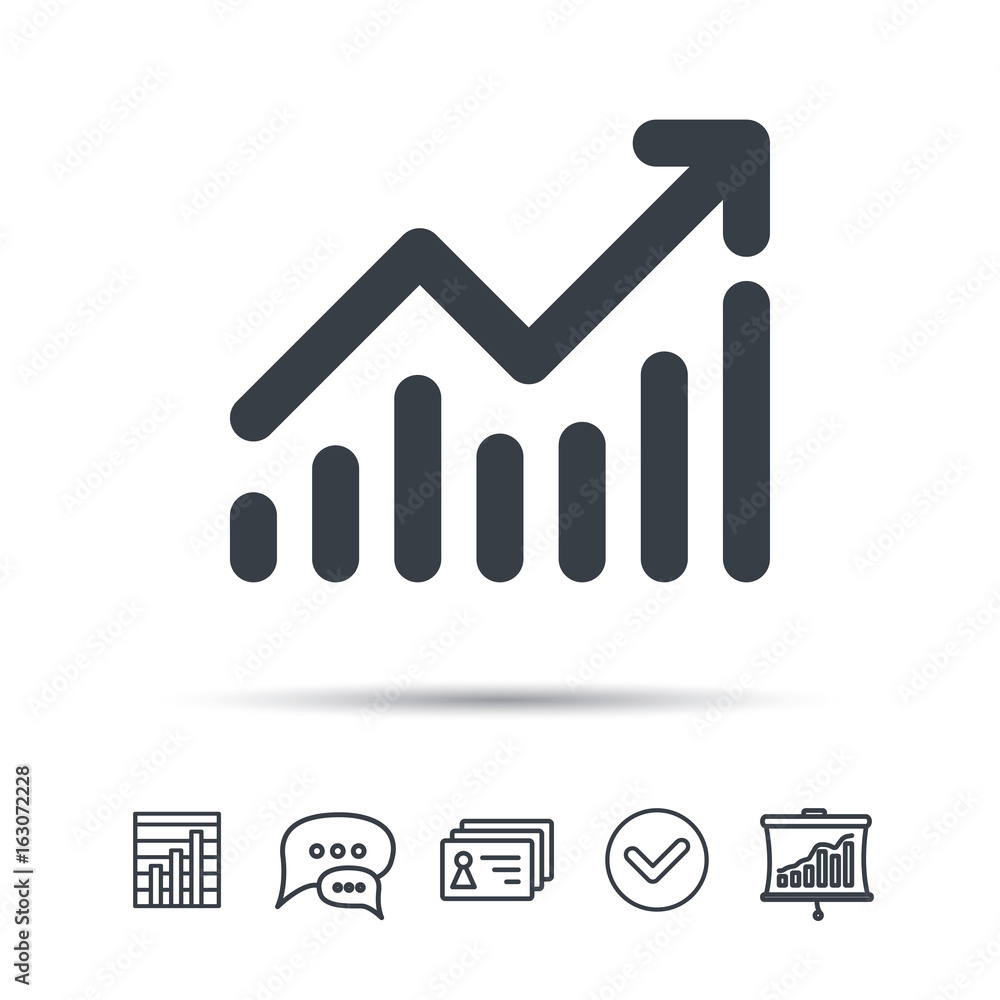 Graph icon. Business analytics chart symbol. Chat speech bubble, chart ...