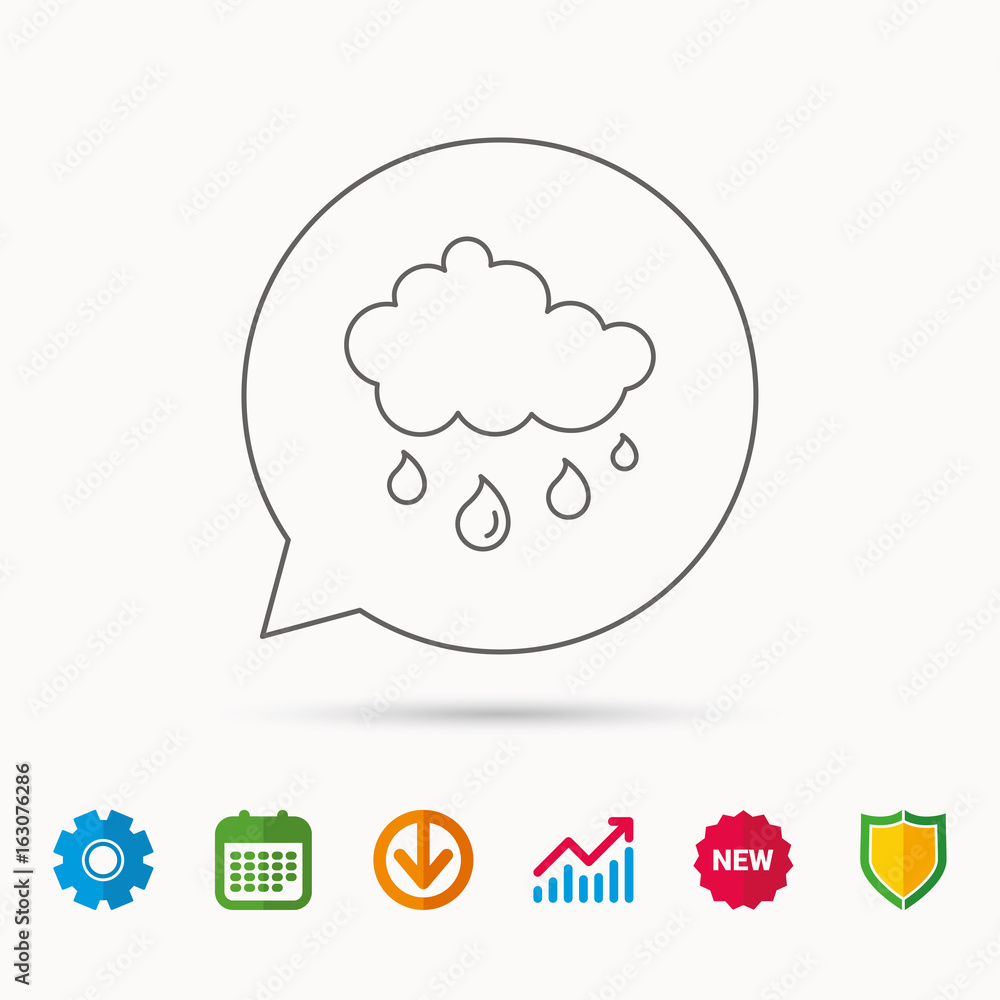 Rain icon. Water drops and cloud sign. Rainy overcast day symbol ...