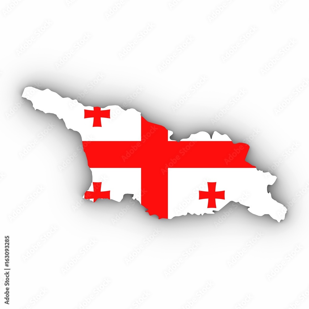 Georgia Map Outline with Georgian Flag on White with Shadows 3D ...