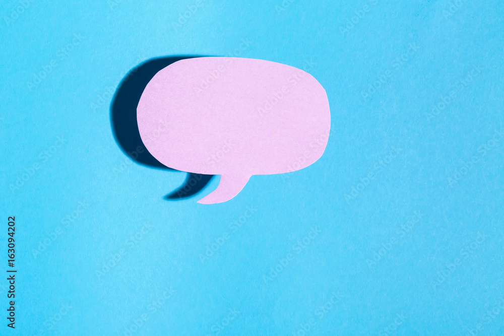 Speech bubble text message theme with hard shadow on a blue background ...