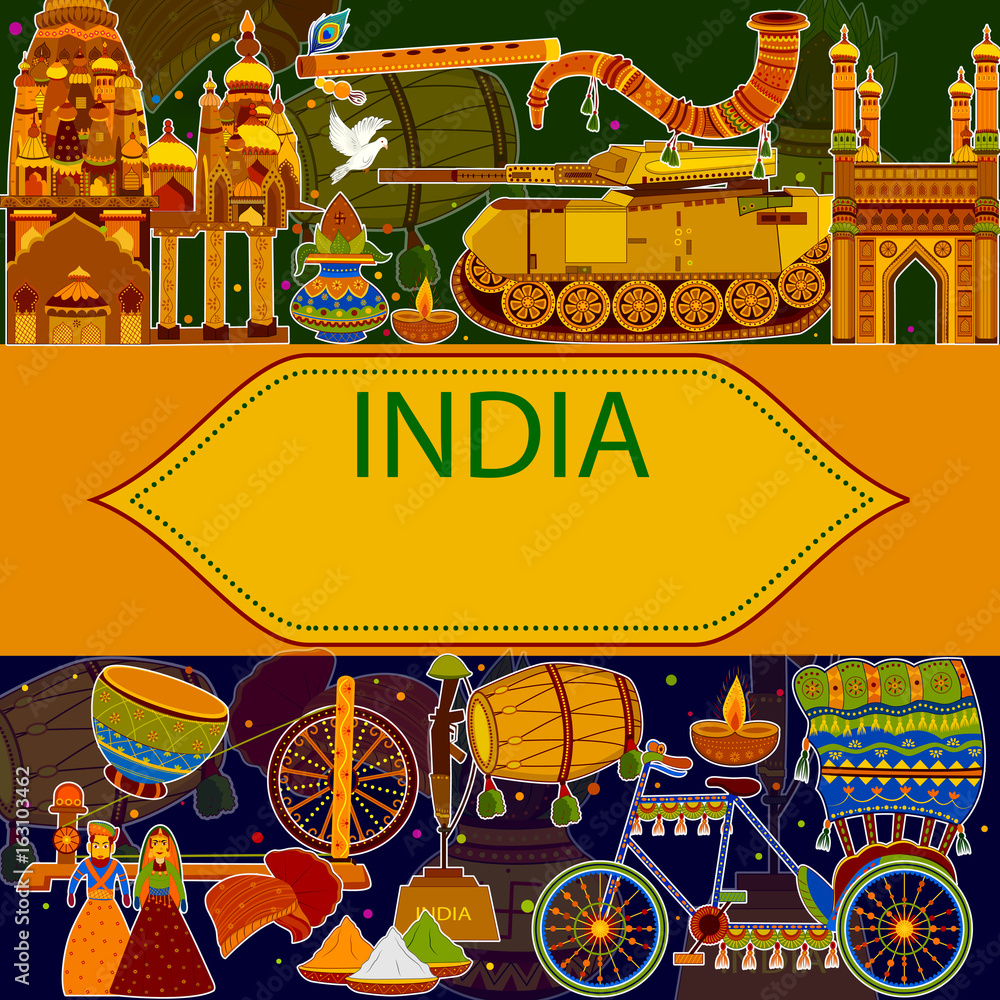 Incredible India background depicting Indian colorful culture and religion Stock Vector | Adobe ...