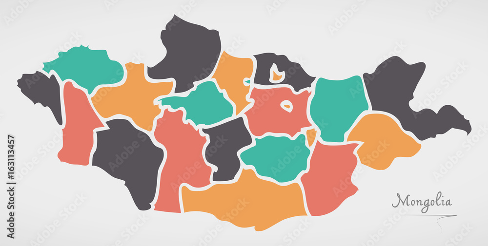 Mongolia Map with states and modern round shapes Stock Vector | Adobe Stock