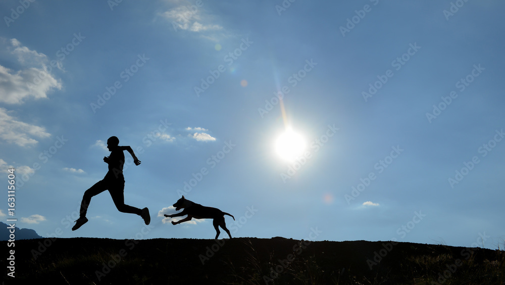 fear of dogs&man who escaped from the dog Stock Photo | Adobe Stock
