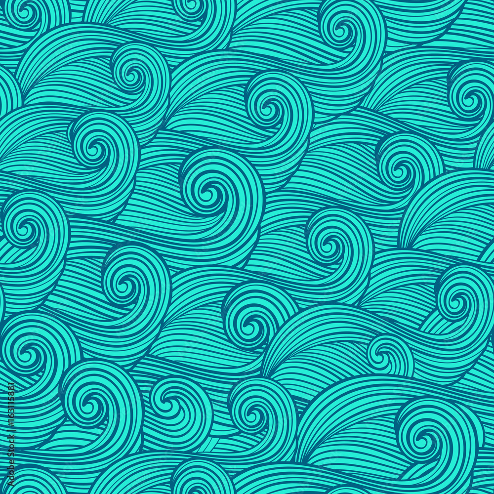 Ocean waves hand drawn seamless texture. Vector illustration. EPS10 ...