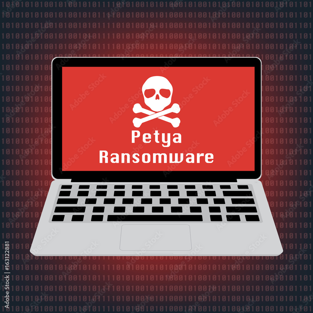 Malware Ransomware Petya virus encrypted files and show skull on laptop ...